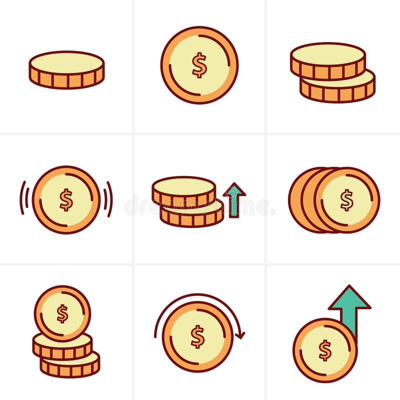 Coins Icons Set, Vector Design Stock Vector - Illustration of ...