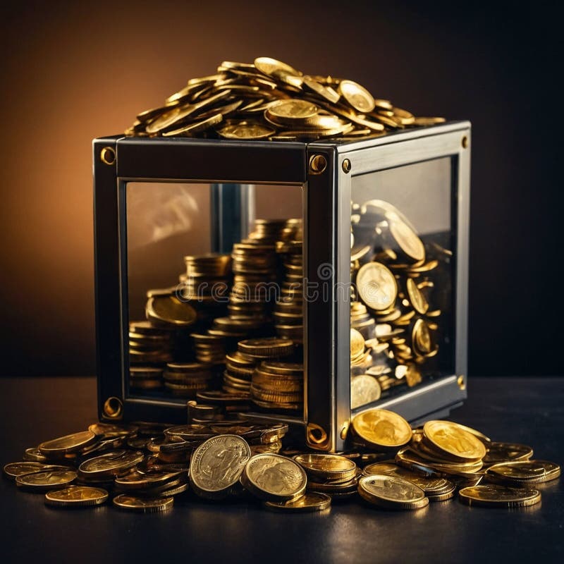 Coins Inside and Outside a Transparent Box Stock Illustration ...