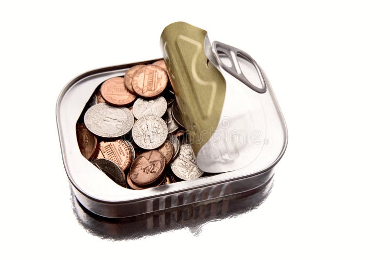 Coins inside tin stock photo. Image of loan, isolated - 10186368