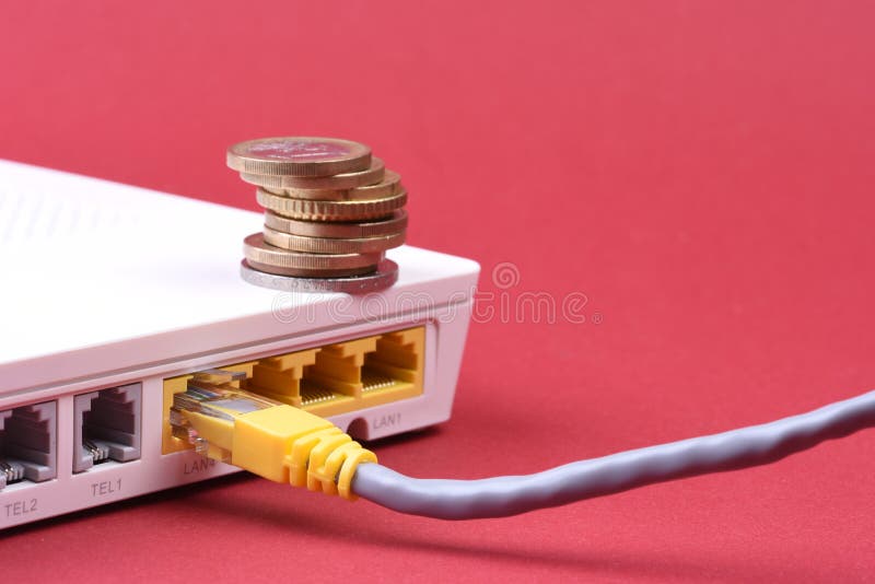 Coins and Internet Router, Paid Access To the Network Stock Image ...