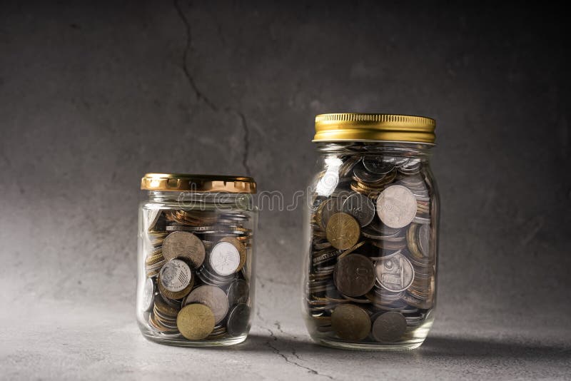 Coins in jar stock image. Image of collection, change - 168351737