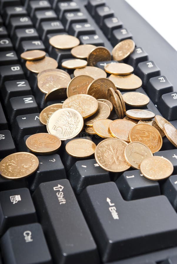 Coins on keyboard stock photo. Image of dollar, code - 14516712