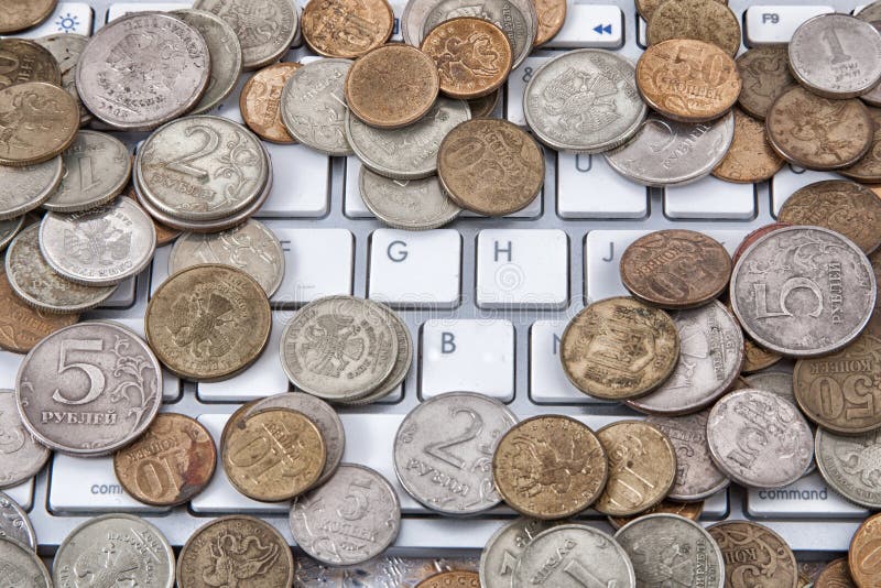 Coins on a keyboard stock image. Image of precision, keyboard - 49892747