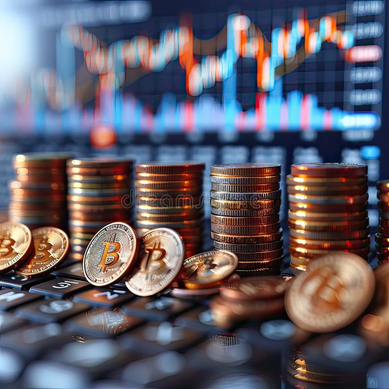 Coins on Keyboard with Stock Chart in the Background Stock Image ...