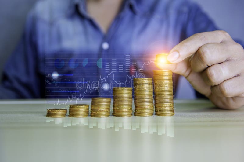 Coins are Laid Out in Graph. Stack of the Golden Coin with a Funding ... Coins are Laid Out in Graph. Stack of the Golden Coin with a Funding ...