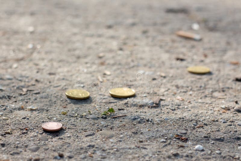 Coins lost on the street. stock photo. Image of payment - 279862414