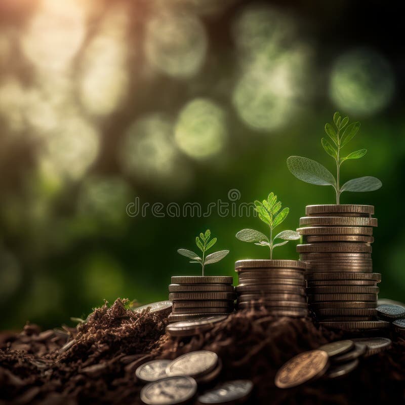 Coins Lying Down in the Forest. Beautiful Colorful Picture Stock ...