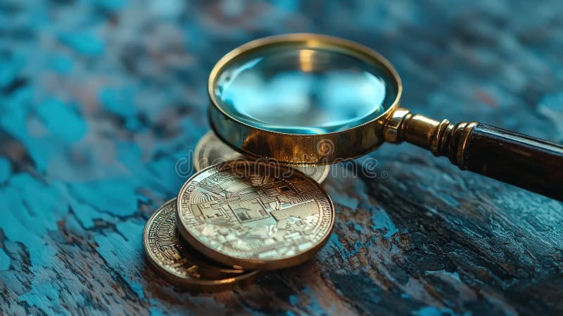 Coins and Magnifying Glass on the Table. Selective Focus Stock Image ...