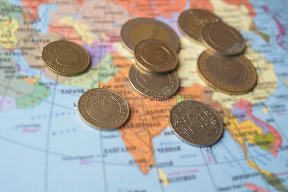Coins on the map stock image. Image of credit, euro, investment - 55511209