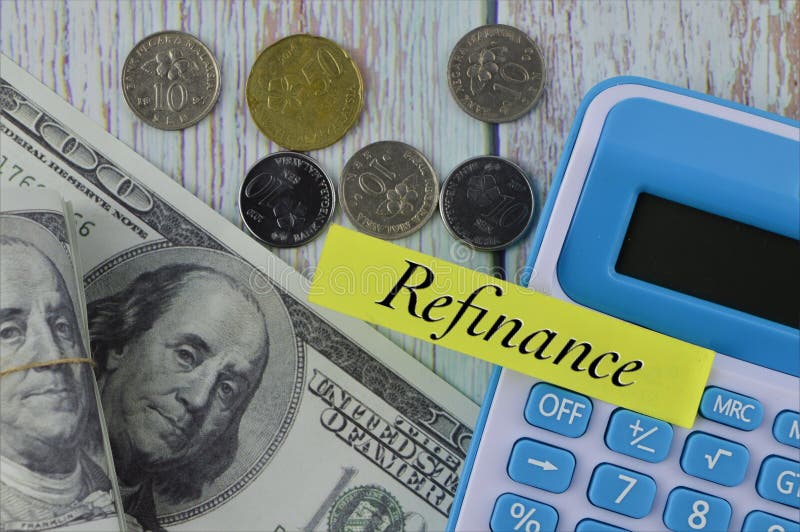 Coins, Money , Calculator and Memo Note Written with REFINANCE Stock ...