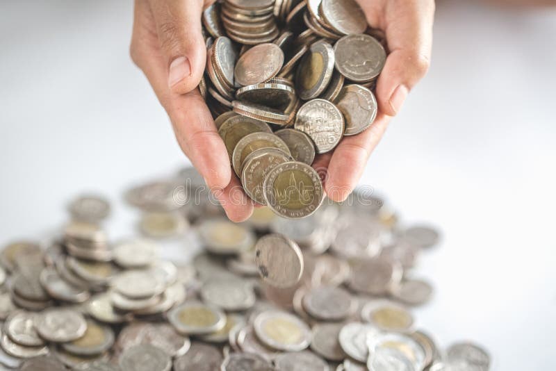 Coins Money on Hands. Save Money Concept Stock Photo - Image of ...