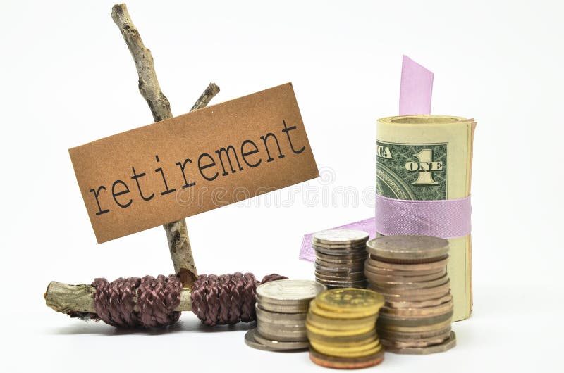 Coins and Money with Retirement Label Stock Photo - Image of retire ...