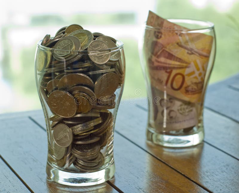 Coins and Note Drink for Charity Stock Image - Image of notes ...