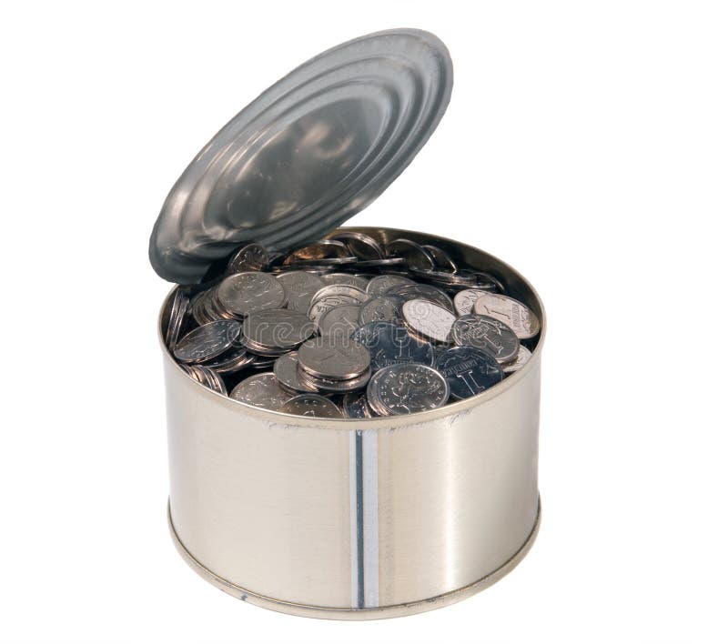 Coins in the open can stock photo. Image of finance, business - 12240210