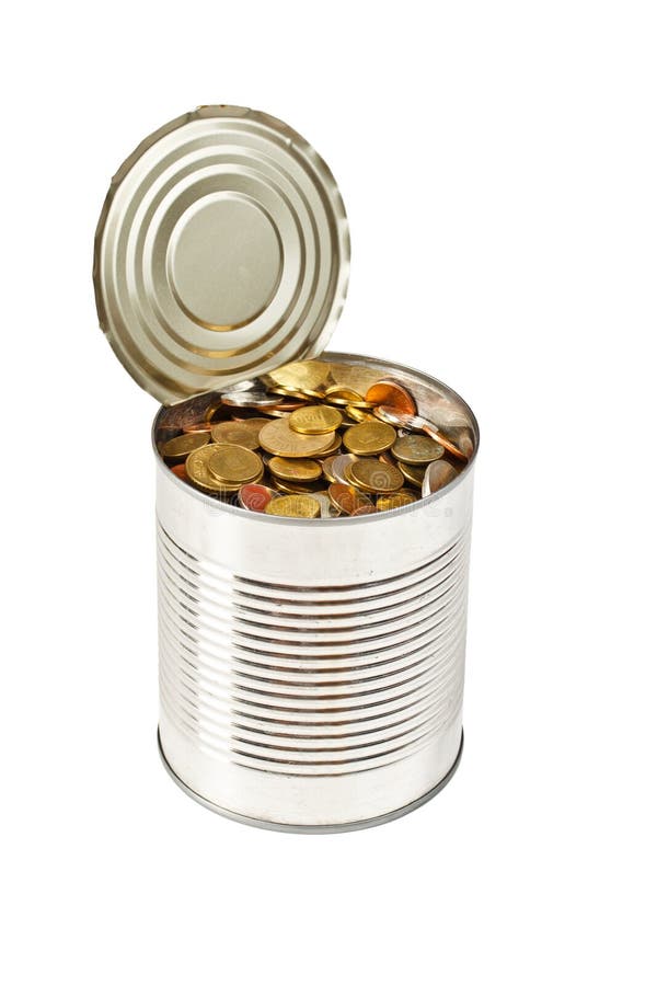 Coins in open tin can stock photo. Image of open, inflation - 25660034