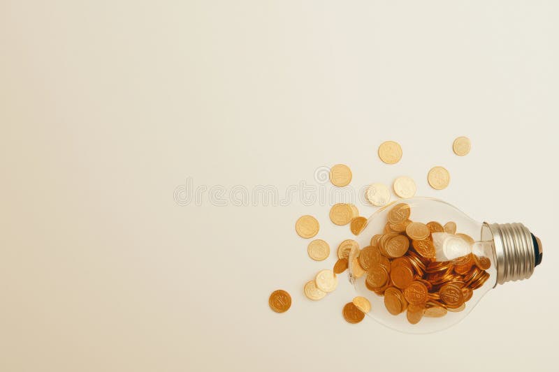 Coins Overflowing from a Light Bulb Representing Innovative Financial ...