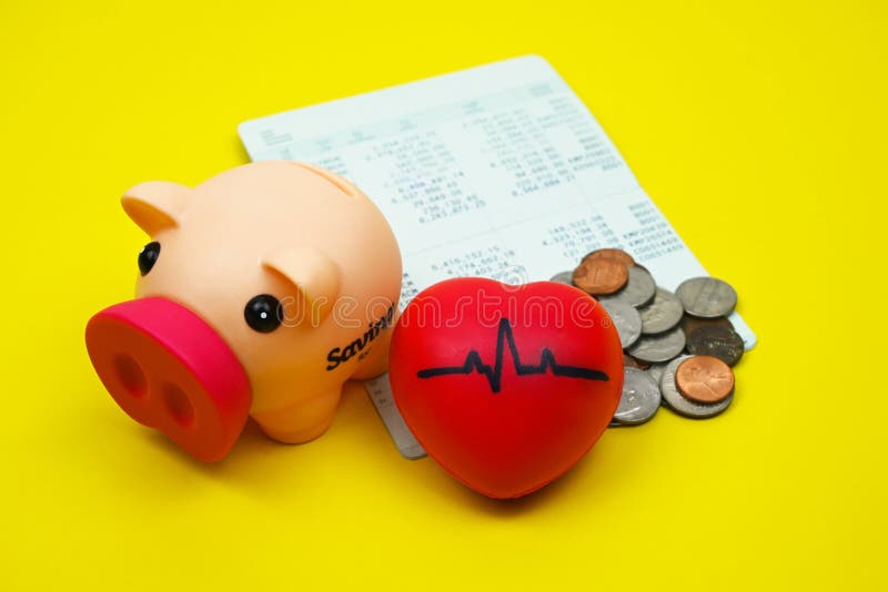 Coins in Piggy Savings Jar, Account Book, Pulse Heart Rate Heart ... Coins in Piggy Savings Jar, Account Book, Pulse Heart Rate Heart ...