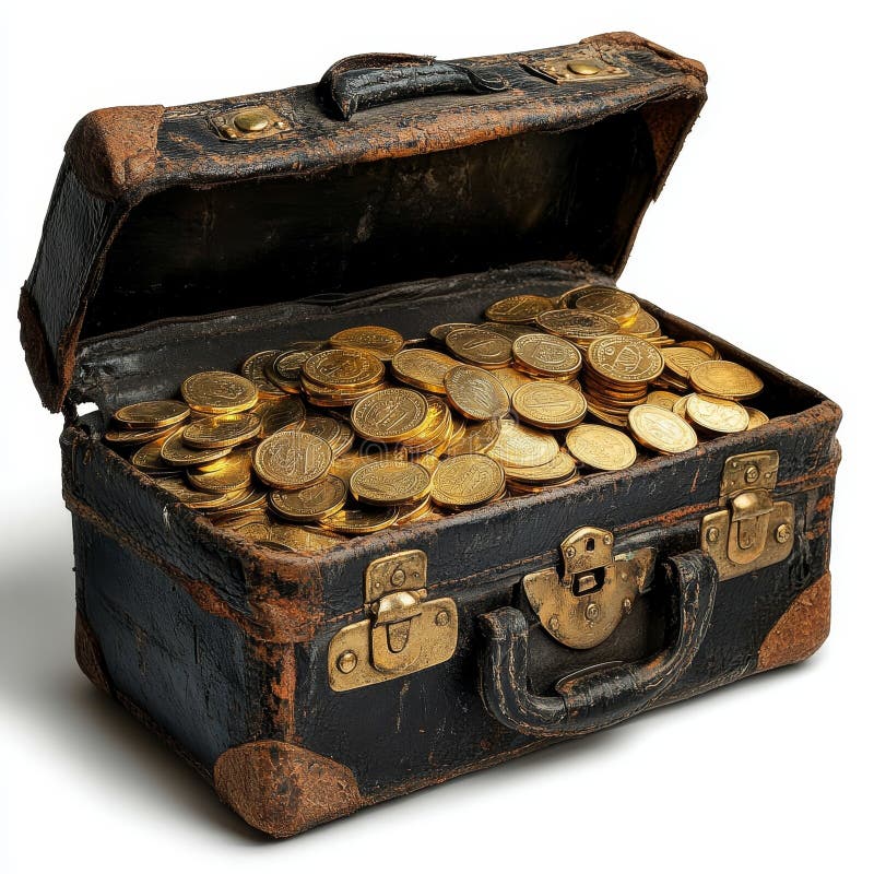 Coins are Piled Inside an Open Suitcase Set Against a Transparent ...