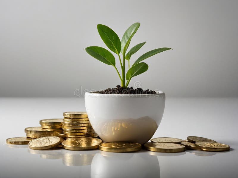 Coins Placed Around a Flower Pot Stock Illustration - Illustration of ...