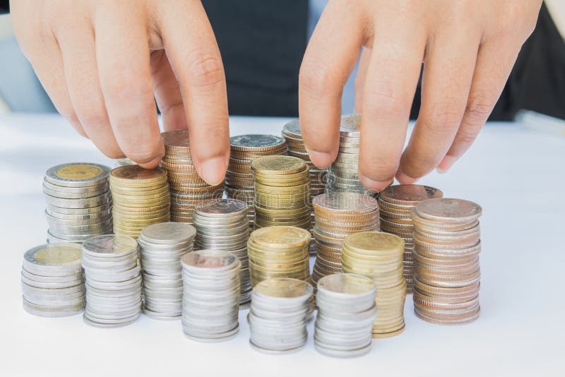 Coins Placed with the Hand that is Sorting Stock Photo - Image of cash ...