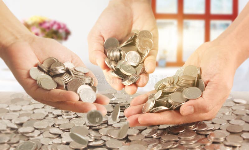 Coins Placed on Top. while Hand Pouring Coins Stock Image - Image of ...