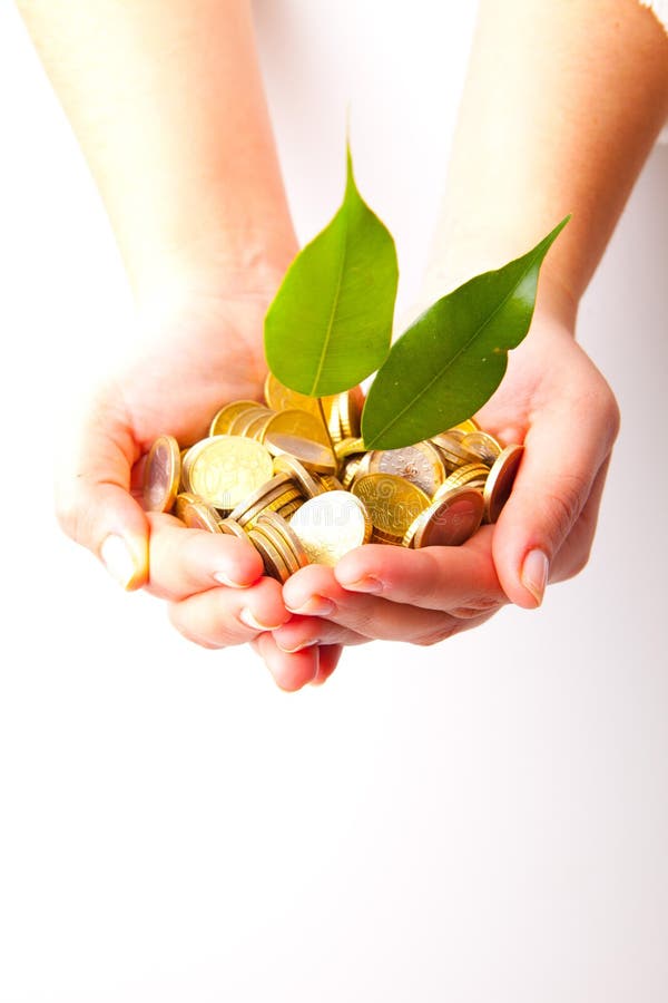 Handful with Coins and Single Seed Stock Image - Image of bank, credit ...