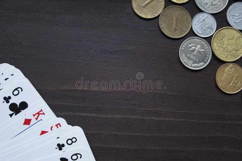 Coins and Playing Cards Topview Background Stock Photo - Image of ...