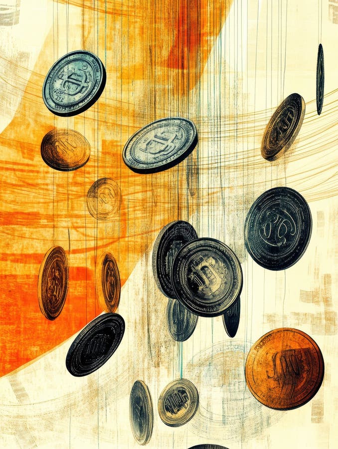Coins and Price Tags Cascade Down in a Visually Striking Abstract ...