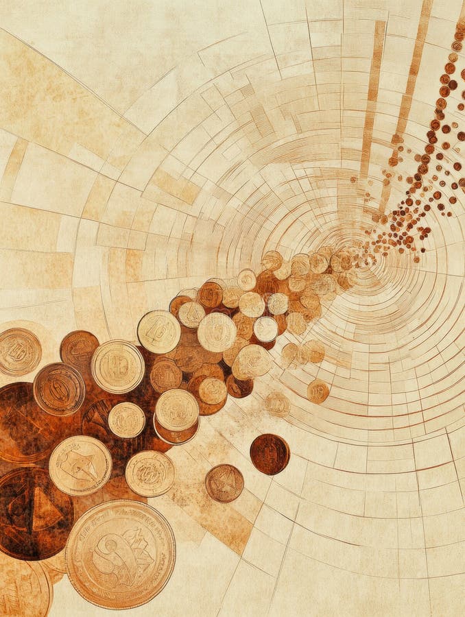 Coins and Price Tags Cascade Towards a Central Point, Creating a Sense ...