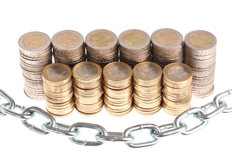 Coins Protected by Massive Metal Chain Isolated Stock Image - Image of ...