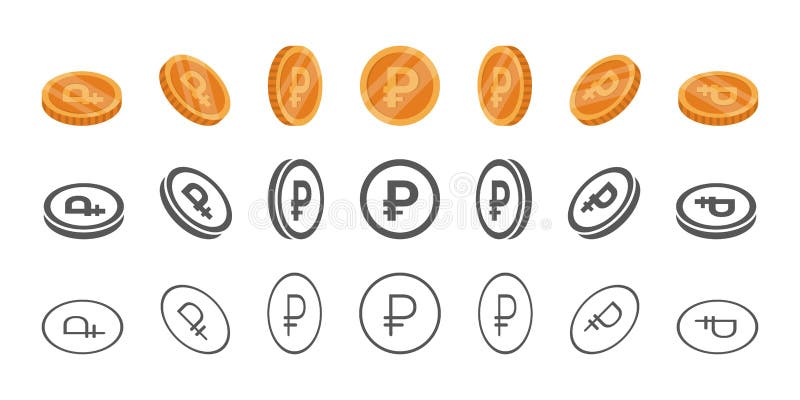 Coins Roubles. Rotation of Icons at Different Angles for Animation ...