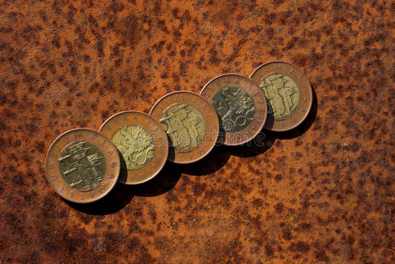 Coins on rusty steel stock image. Image of money, sallery - 88203767