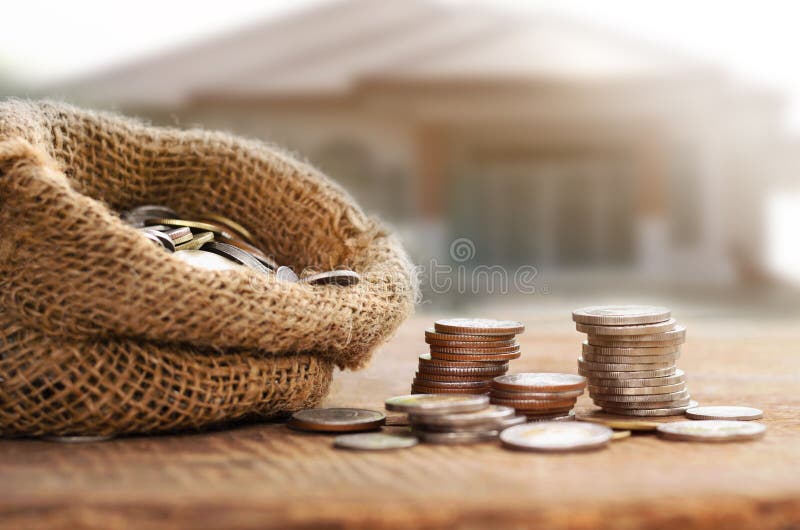Coins in Sack for Money Saving Financial Stock Image - Image of gift ...