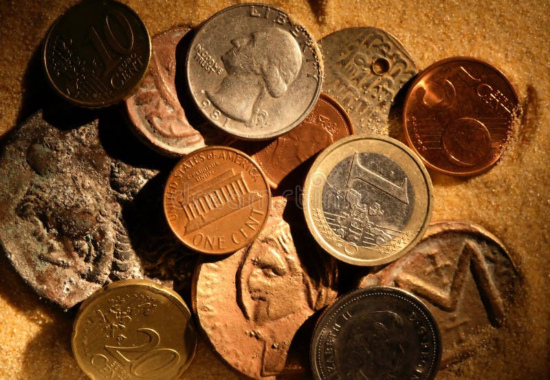 Coins in Sand stock image. Image of economy, copper, obsolete - 28443945