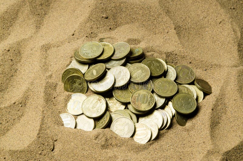 Gold sand and gold coins stock image. Image of magnificence - 512385