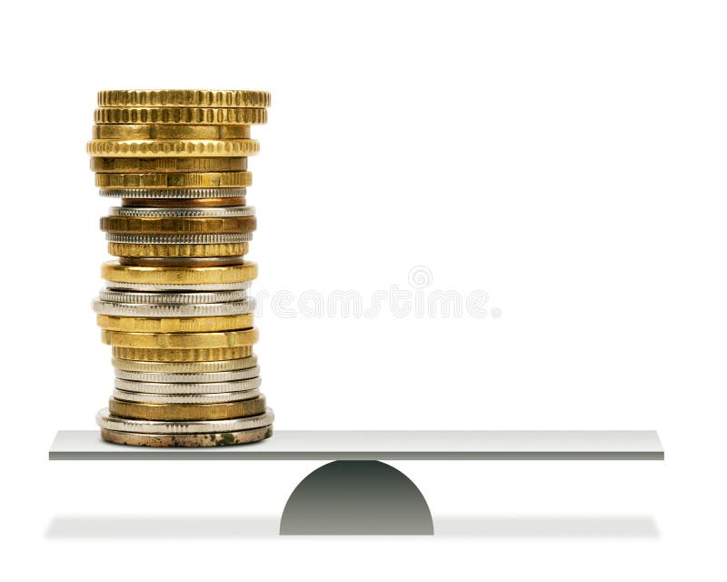 Coins on scales stock photo. Image of round, money, stack - 68445720