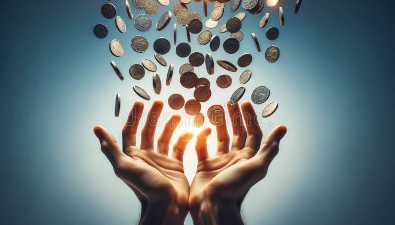 Coins Scattering in the Air: a Skillful Toss - AI Generated Stock ...