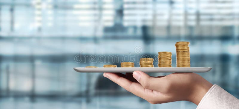 Coins Set Up in Graph, Line Chart on Tablet in Hand Stock Image - Image ... Coins Set Up in Graph, Line Chart on Tablet in Hand Stock Image - Image ...