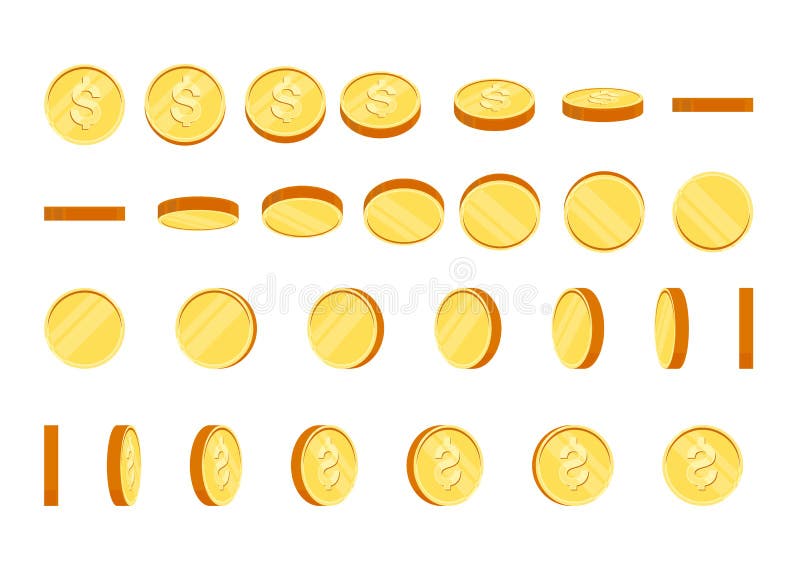 Coins Set Of Vector Sprites For Rotation Animation. Isolated Gold Coin ...