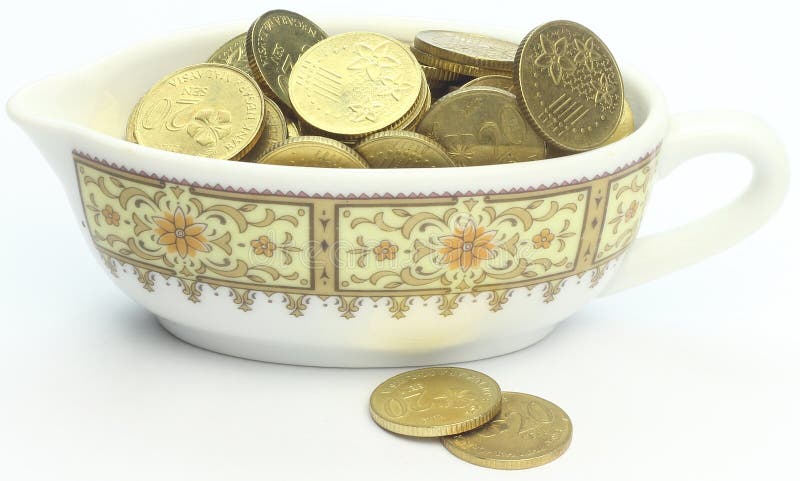 Coins in a Small Saucer Bowl Stock Photo - Image of cash, pastry: 37440634