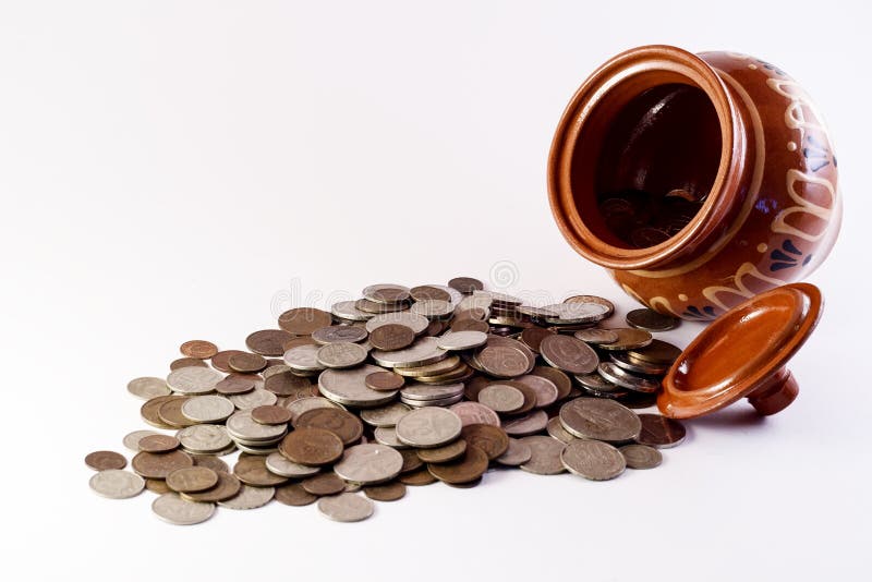 Coins spilling out jar stock image. Image of money, fruality - 68333601