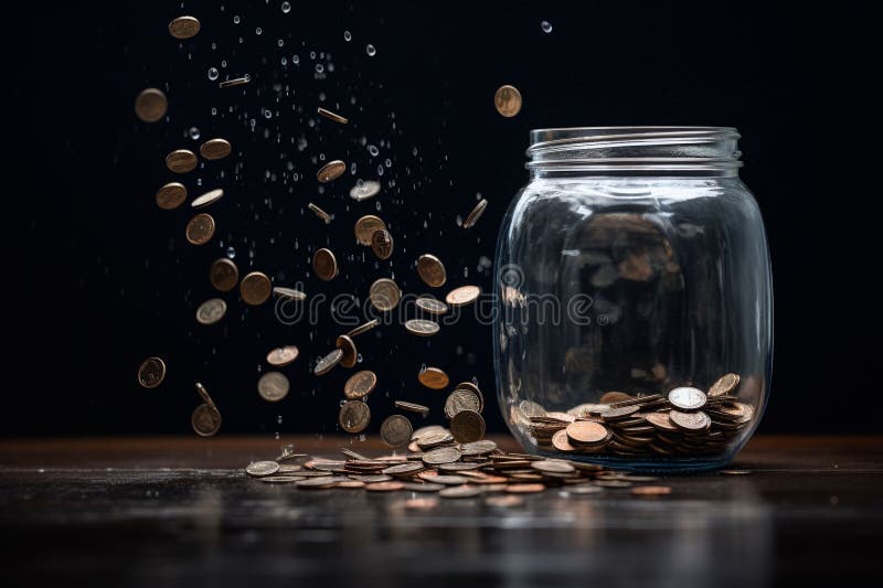 Coins Splashing into a Crystal Clear Jar Stock Illustration ...