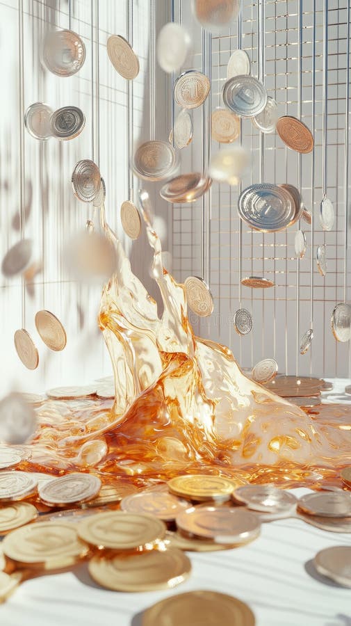 Coins Splashing into Liquid Stock Illustration - Illustration of ...