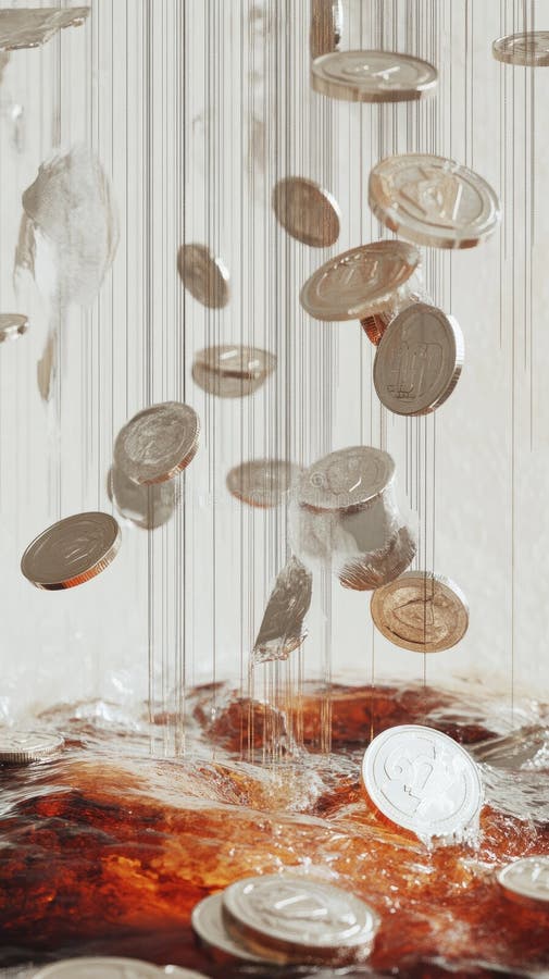 Coins Splashing into Liquid Stock Illustration - Illustration of ...