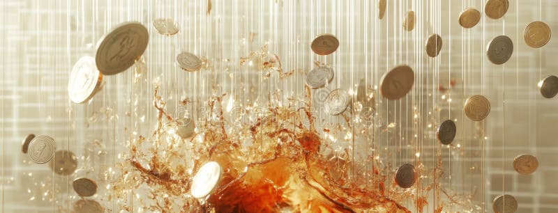 Coins Splashing into Liquid Stock Illustration - Illustration of wealth ...