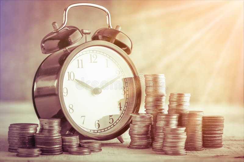 Coins Stack and Alarm Clock Stock Image - Image of efficiency ...