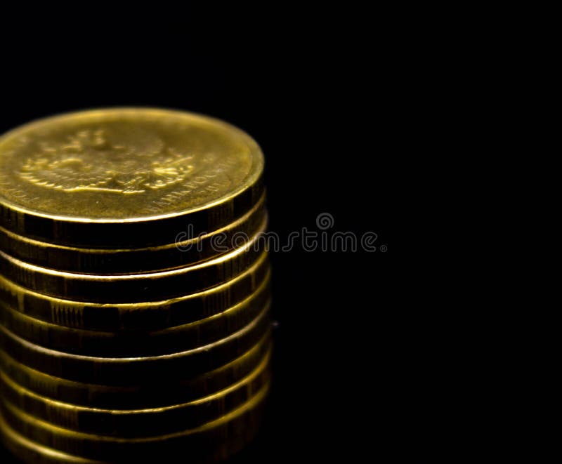 Coins on a Black Background Stock Image - Image of economy, column ...