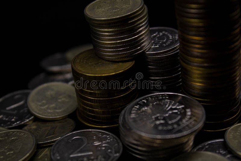 Coins On A Black Background Stock Photo - Image of black, europe: 145351728