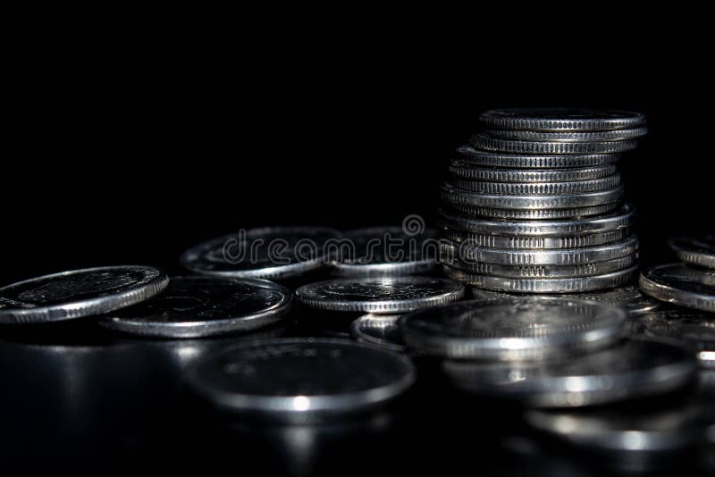 Coins on a Black Background Stock Image - Image of finance, background ...