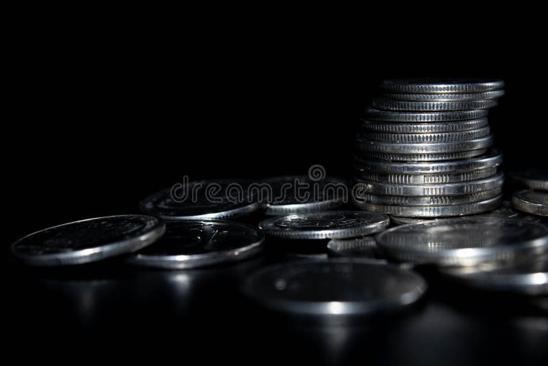 Coins Stack on Black Background in Concept Wall and Strong Money Stock ...